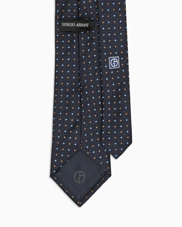 Giorgio Armani Pure Silk Polka-dot Jacquard Neck Tie - Blue