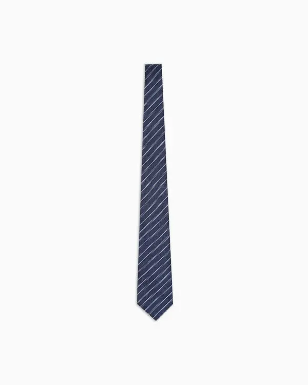 Giorgio Armani Pure Silk Neck Tie With Jacquard Stripes - Blue