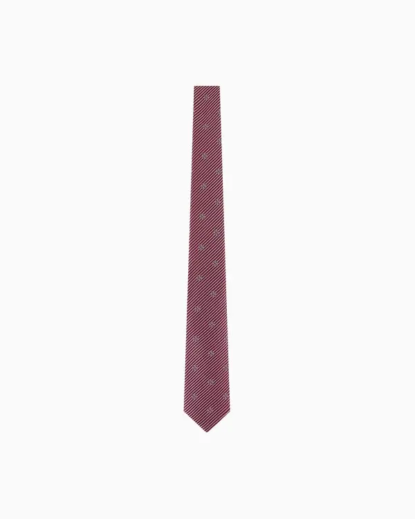 Giorgio Armani Pure Silk Neck Tie With Jacquard Stripes - Burgundy
