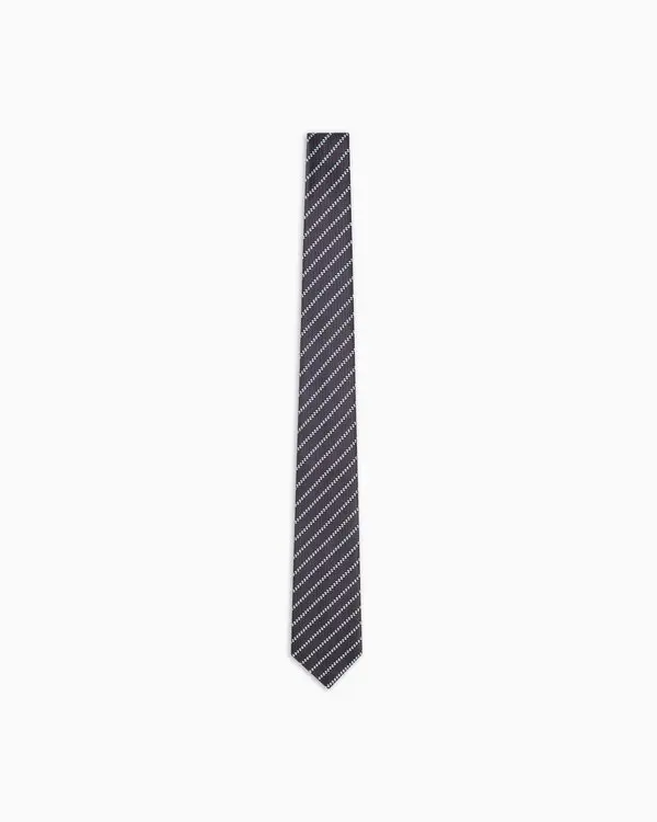 Giorgio Armani Pure Silk Neck Tie With Jacquard Stripes - Grey