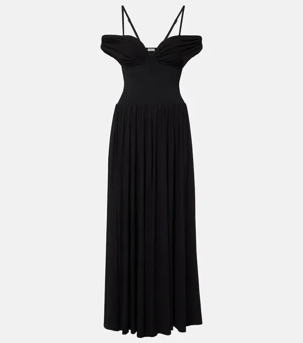 Simkhai Amarantha Off-shoulder Draped Maxi Dress