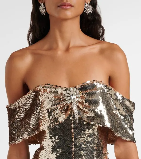 SELF-PORTRAIT Off-shoulder Sequined Mini Dress
