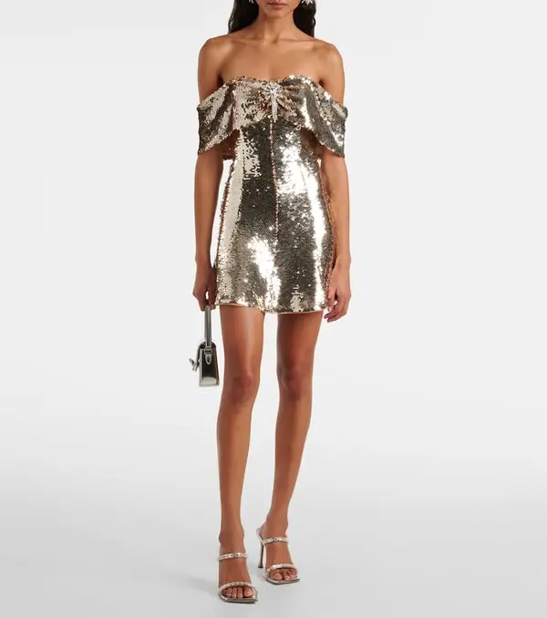 SELF-PORTRAIT Off-shoulder Sequined Mini Dress