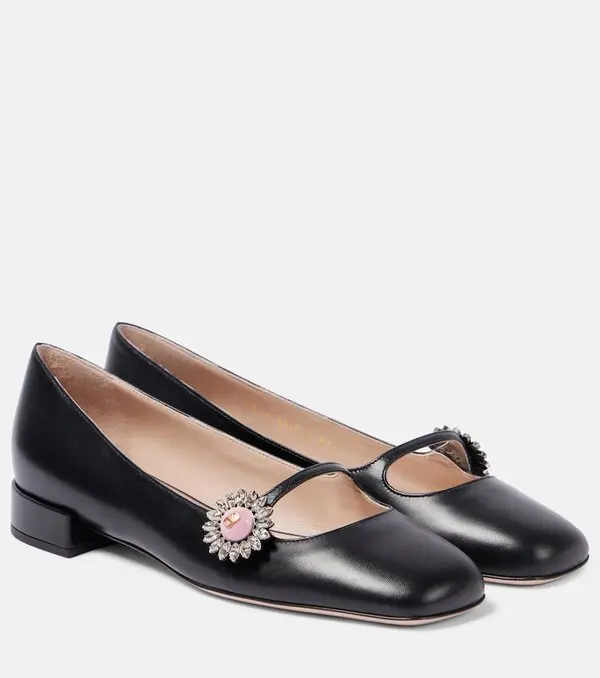 Valentino Garavani Embellished Leather Mary Jane Flats