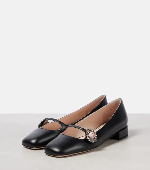 Valentino Garavani Embellished Leather Mary Jane Flats