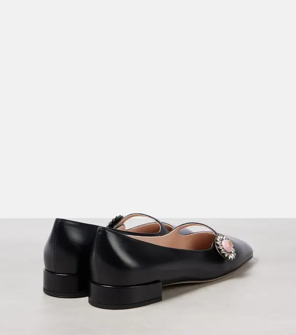 Valentino Garavani Embellished Leather Mary Jane Flats