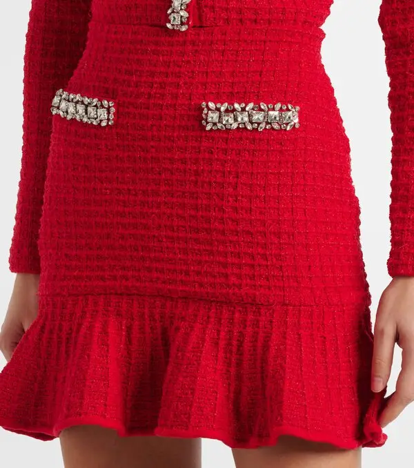 SELF-PORTRAIT Knitted Embellished Mini Skirt