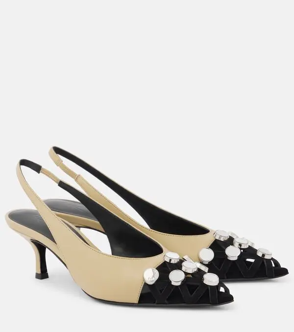 Attico Fiona 50 Embellished Leather Slingback Pumps - Beige