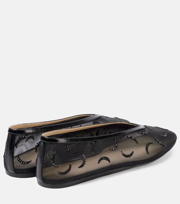 Le Monde Beryl Luna Embroidered Mesh Ballet Flats - Black