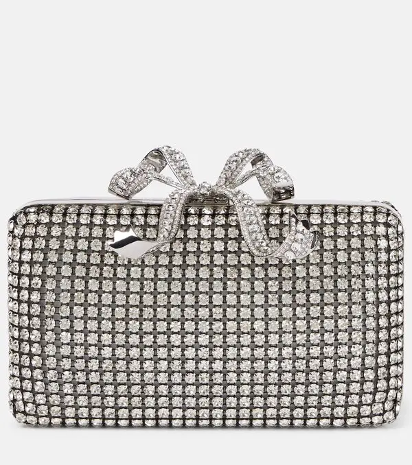 SELF-PORTRAIT Small Crystal-embellished Clutch - Silver