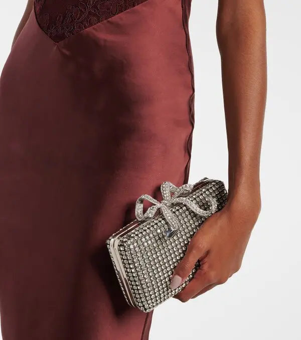 SELF-PORTRAIT Small Crystal-embellished Clutch - Silver