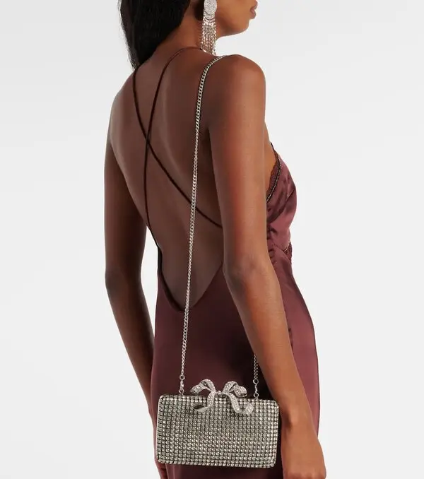 SELF-PORTRAIT Small Crystal-embellished Clutch - Silver