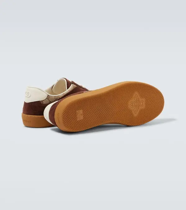 Gucci Interlocking G Suede-trimmed Sneakers - Brown