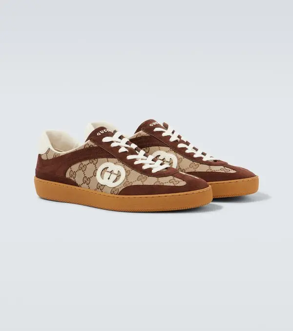 Gucci Interlocking G Suede-trimmed Sneakers - Brown