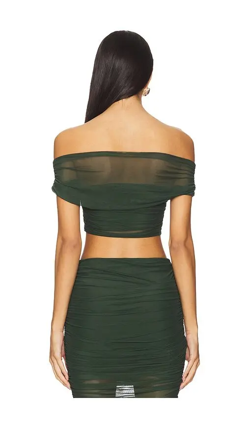 SEROYA Marsh Off-the-shoulder Ruched Mesh Top - Green