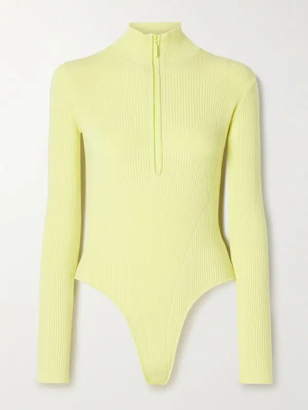 Cordova Butte Ribbed Merino Wool-blend Turtleneck Bodysuit - Yellow