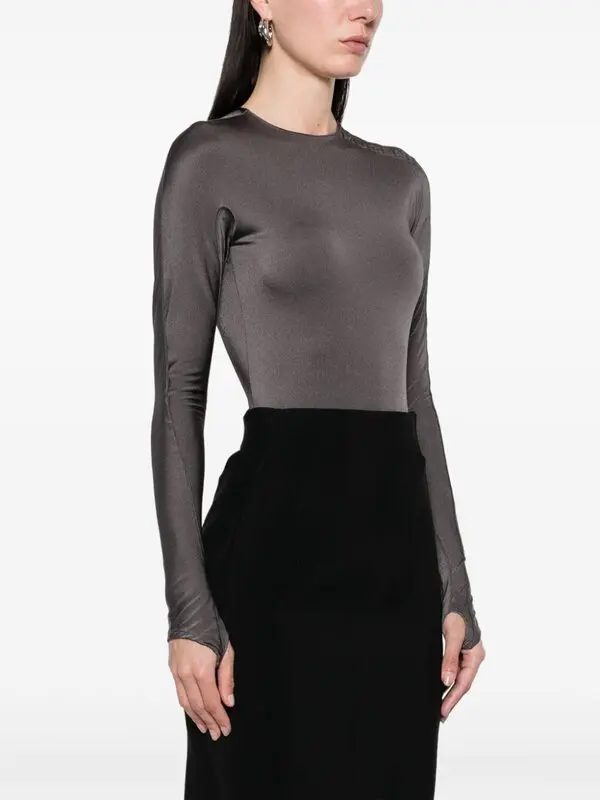 Mugler Logo-Embossed Bodysuit Grey 25% Off Editorialist
