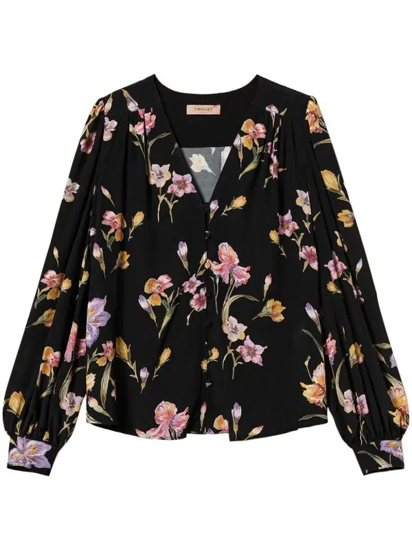 TWINSET Crêpe De Chine Floral Shirt - Black