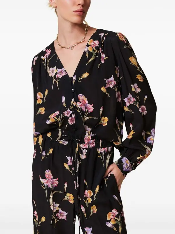 TWINSET Crêpe De Chine Floral Shirt - Black