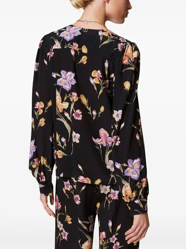 TWINSET Crêpe De Chine Floral Shirt - Black