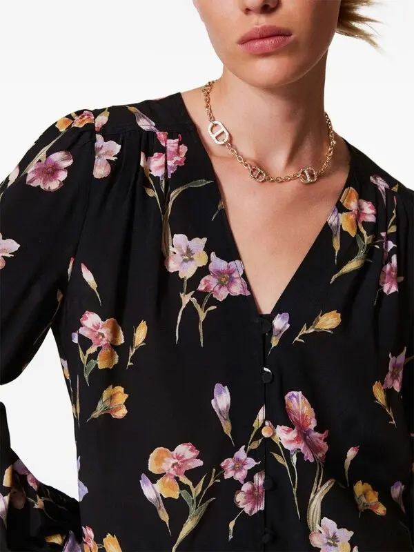 TWINSET Crêpe De Chine Floral Shirt - Black