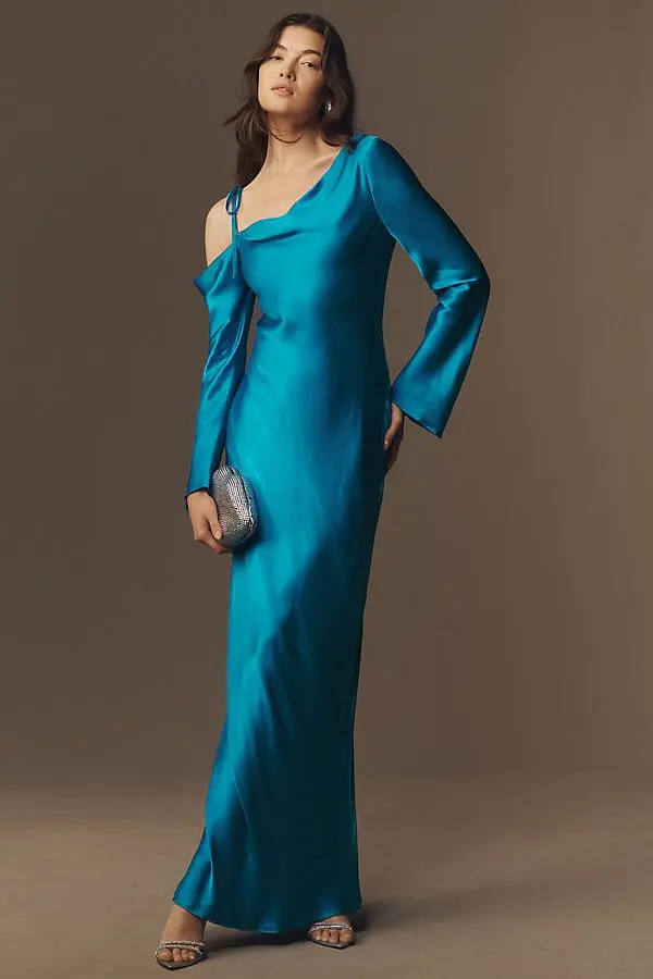 Shona Joy Nora Long-Sleeve Asymmetrical Maxi Dress In Blue - 38% Off |  Editorialist