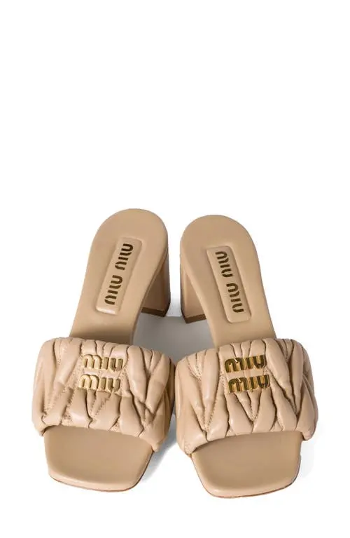 Miu Miu Matelassé Leather Block Heel Slide Sandals