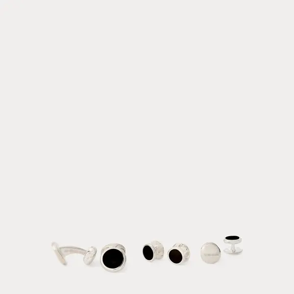 Ralph Lauren Onyx Cuff Link & Stud Set - Silver