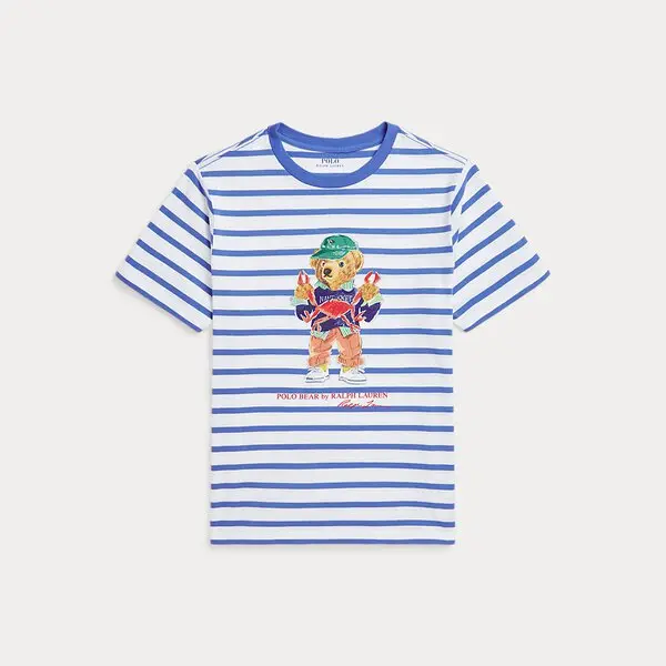 Ralph Lauren Polo Bear Striped Cotton Jersey Tee - Scottsdale Blue/white