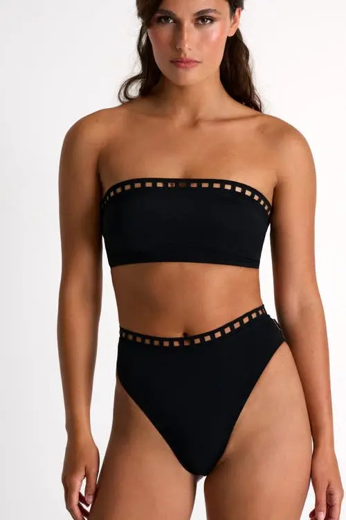 Shan High-waisted Bikini Bottom With Cut Outs - Black