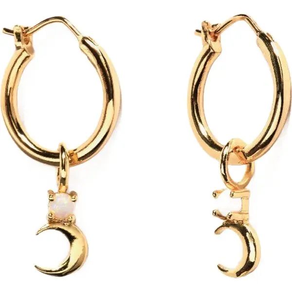 LITTLE SKY STONE Crescent Moon Opal Hoop Earrings - Gold / White