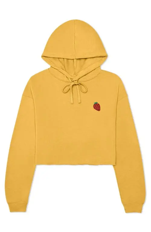 DALIX Strawberry Cropped Fleece Hoodie - Heather Mustard