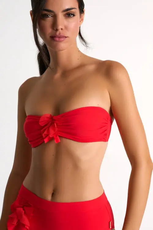 Shan Bandeau Bikini Top With Petal Detail - Red