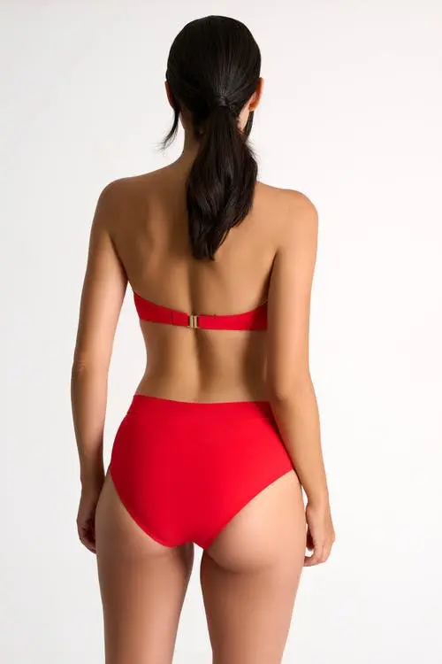 Shan High-waisted Bikini Bottom - Red