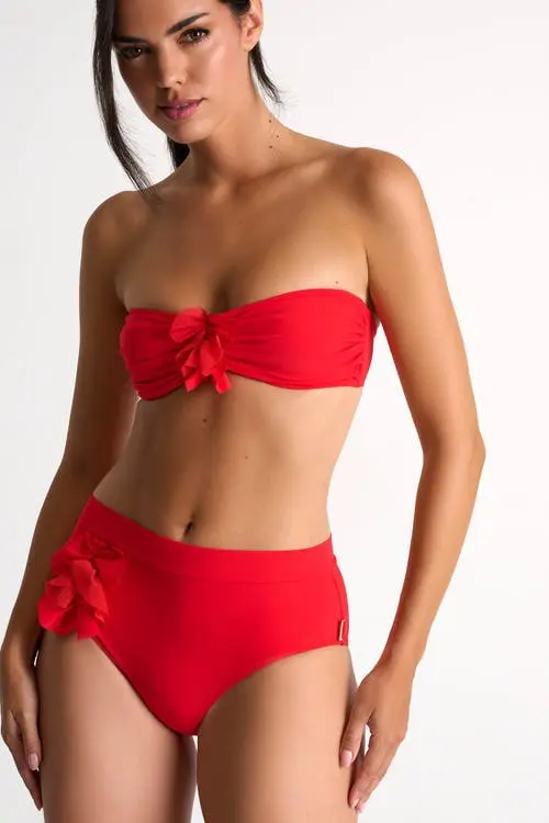 Shan High-waisted Bikini Bottom - Red