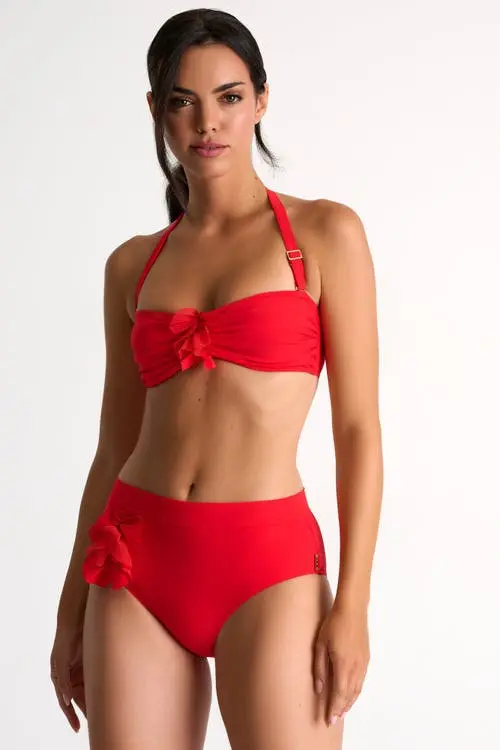 Shan High-waisted Bikini Bottom - Red