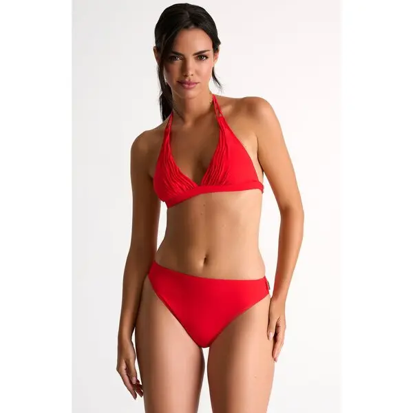 Shan High-waisted Brazilian Bikini Bottom - Red