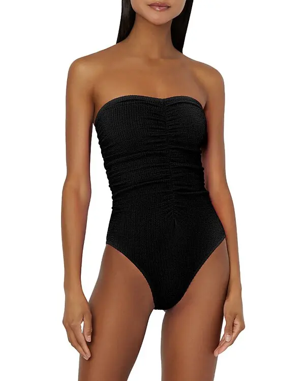 MILLY Textured Ruched One Piece Swimsuit - Black