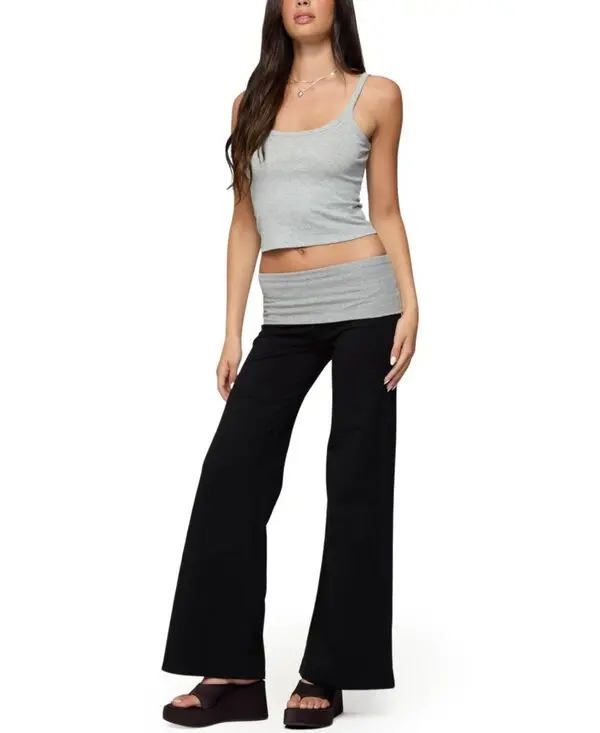 EDIKTED Wide-leg Fold-over Pants - Black