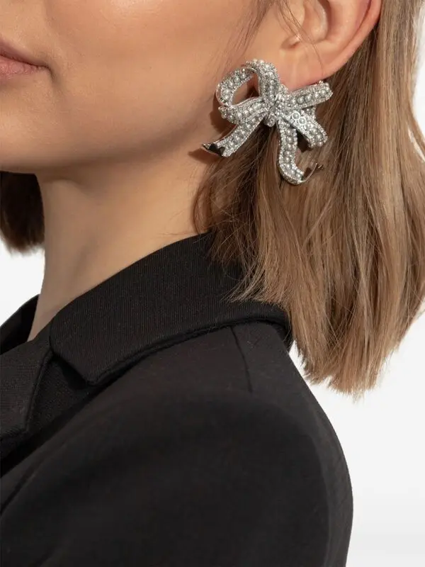 SELF-PORTRAIT Pearl Crystal Bow Earrings