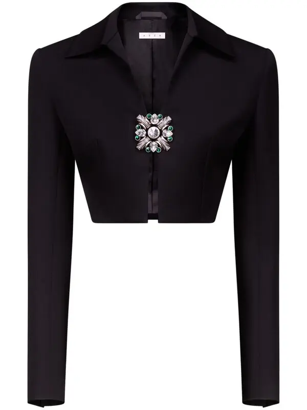 AREA Crystal-brooch Cropped Jacket - Black