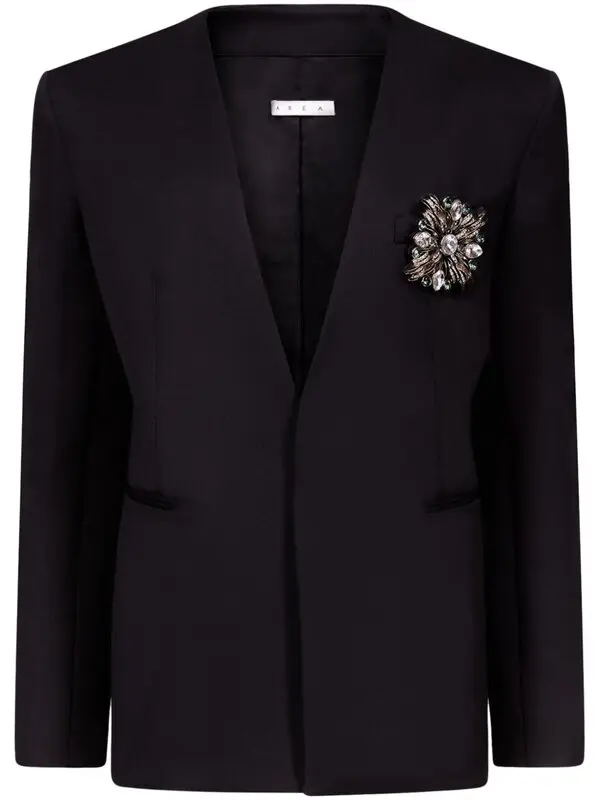 AREA Crystal-brooch Collarless Blazer