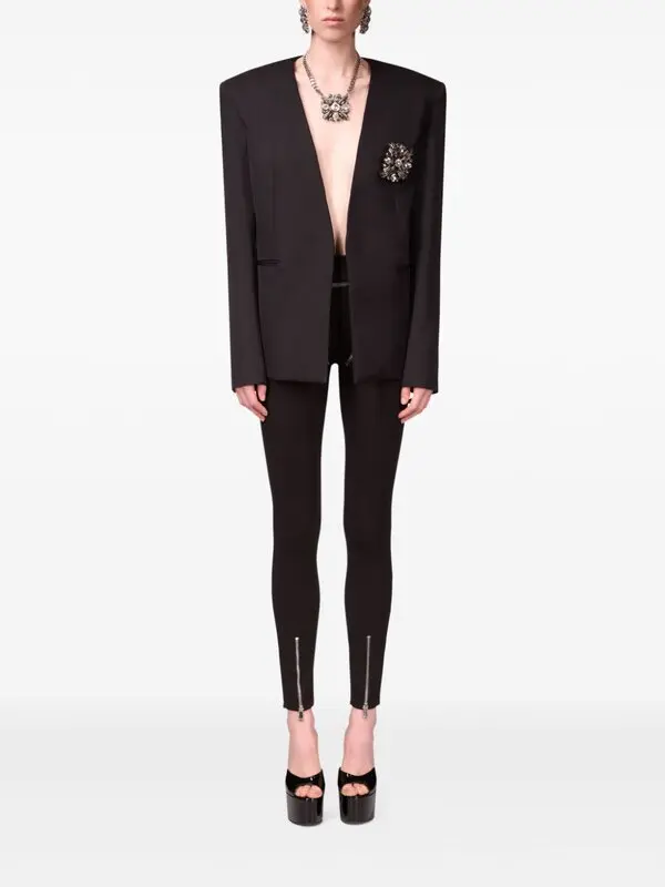AREA Crystal-brooch Collarless Blazer