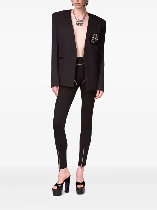 AREA Crystal-brooch Collarless Blazer