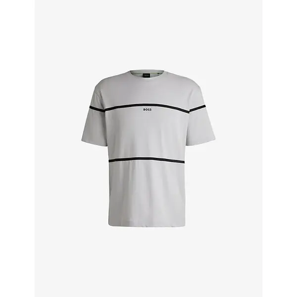BOSS Striped Relaxed-fit Cotton-jersey T-shirt Xxxl - Light/pastel Grey