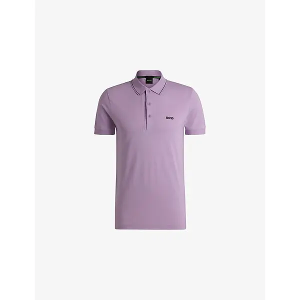 BOSS Brand-embroidered Slim-fit Cotton-piqué Polo Shirt - Light/pastel Purple
