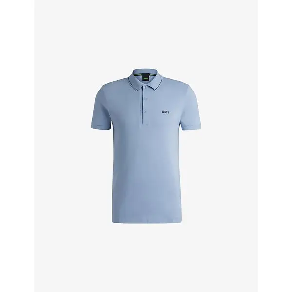 BOSS Brand-embroidered Slim-fit Cotton-piqué Polo Shirt - Open Blue