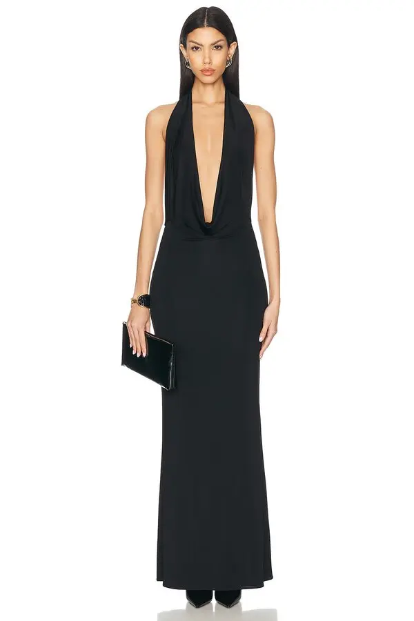 Lapointe Jersey Cowl Neck Gown - Black