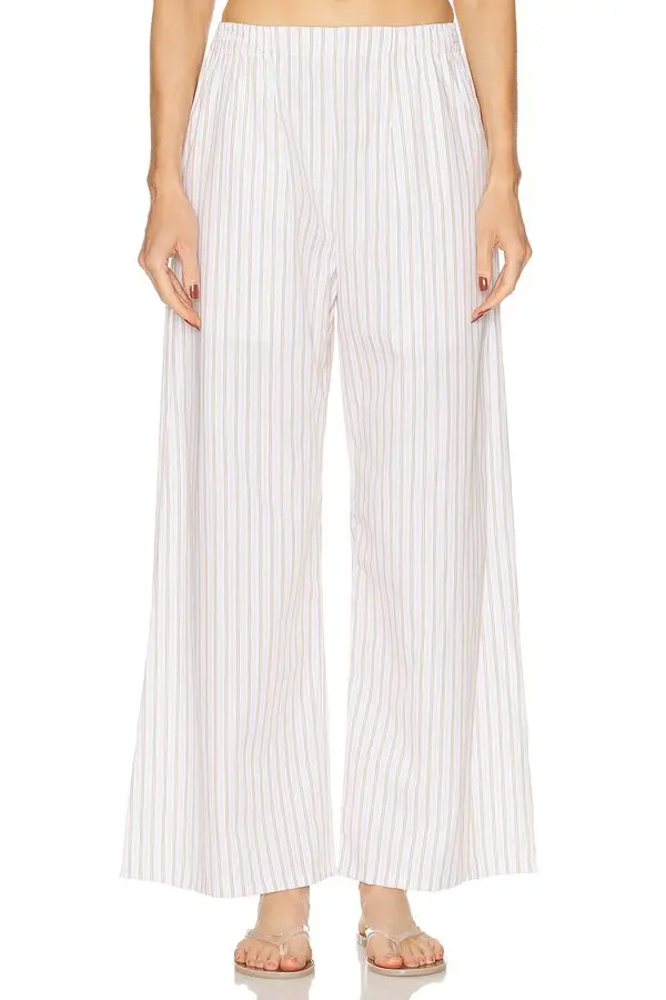 LESET Yoshi Wide Leg Boxer Pant In Cream - Parchment  Henna & Sun Stripe