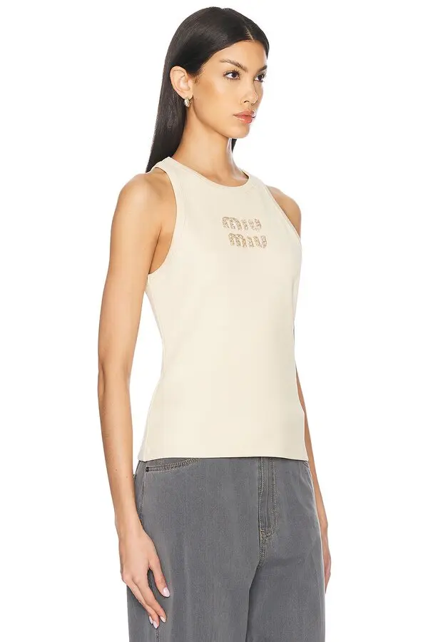 Miu Miu Embellished Tank Top - Natural | Editorialist